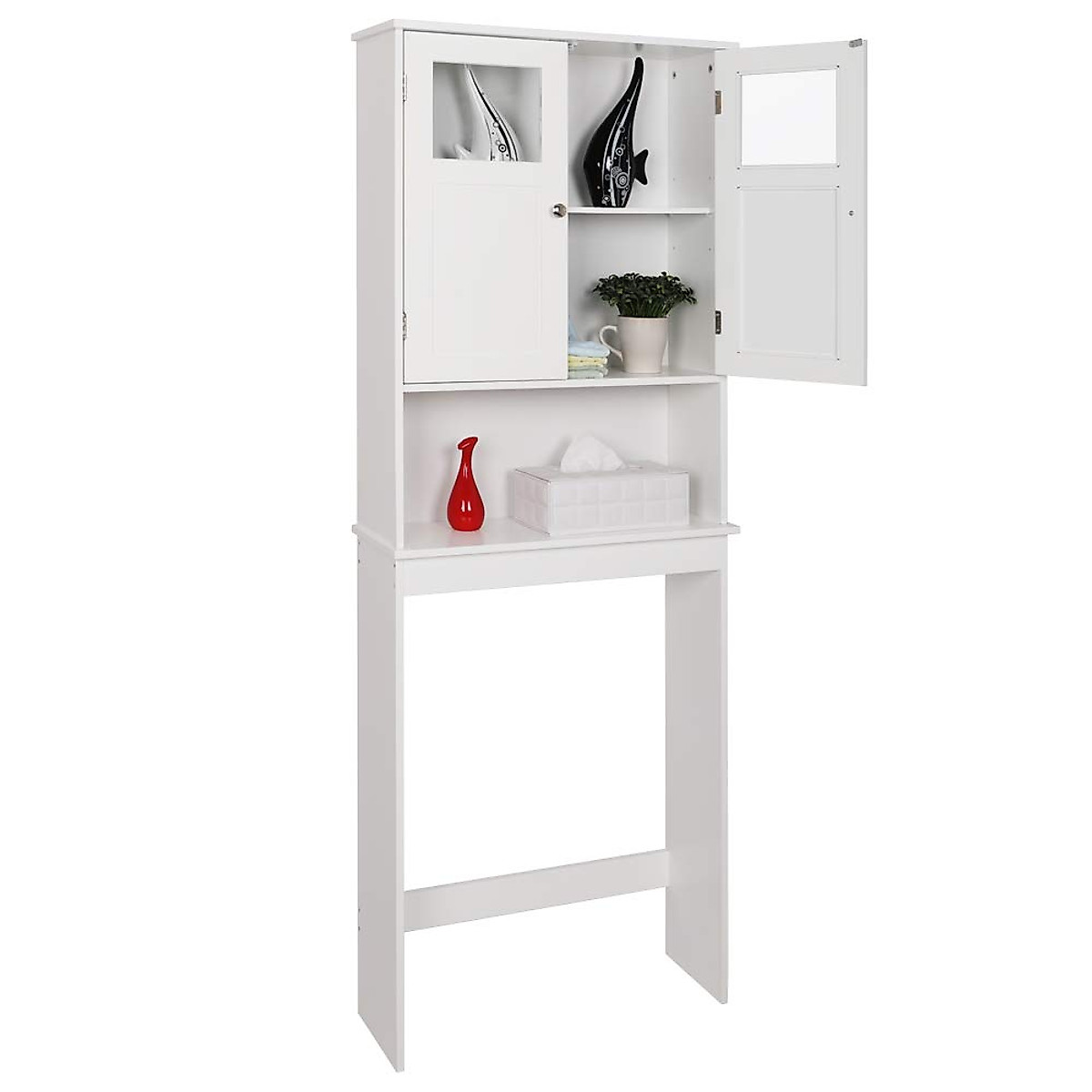 Vasitelan Bathroom Cabinet Over Toilet, Bathroom Storage Cabinet with Glass Doors and Adjustable Shelves, Over The Toilet Storage Cabinet, White