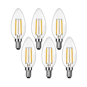 Lepro E12 LED Bulbs B11 C35 Chandelier Light Bulb Filament LED Candle Bulbs, Dimmable 5.5 watt 60W Equivalent, 500 Lumen 2700K Warm White, Ceiling Fan Bulb Candelabra Bulbs, Pack of 6