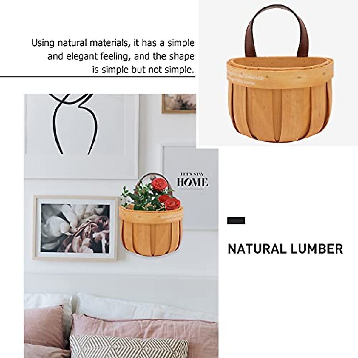 Amosfun Flower Girl Baskets 2pcs Wall Hanging Storage Baskets Japanese- Style Woodchip Flower Basket Planter Pot Sundries Organizer Container for Home Living Room Outdoor Picnic Kids Storage Basket