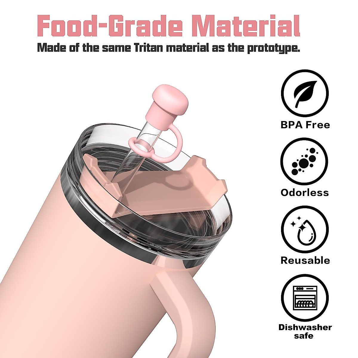 Adjustable Straw Cover for All Brand of Stanley|Simple Modern|Yeti|Owala|Hydro Flask|Reduce|Marrs|Meoky|MaxBase|Beast|Hydrapeak and so on, Diameter 6mm-10mm, BPA Free, Dishwasher safe