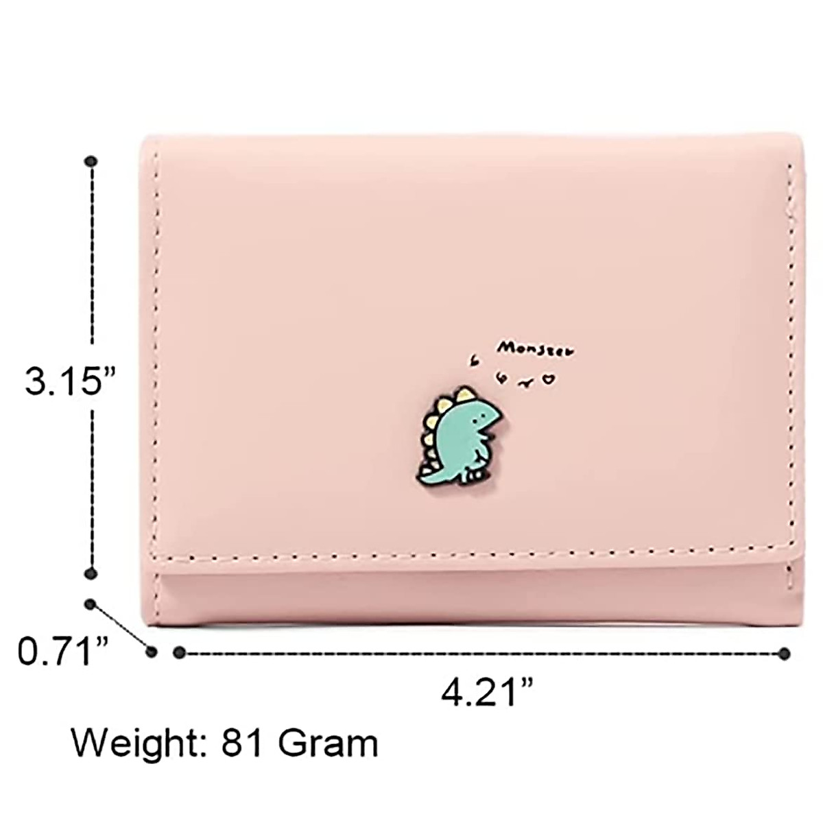 YaJaMa Cute Dinosaur Monster Women Wallet PU Leather Small Trifold Cerdit Card Case Holder Organizer for Teen Girls with ID Window (Pink)