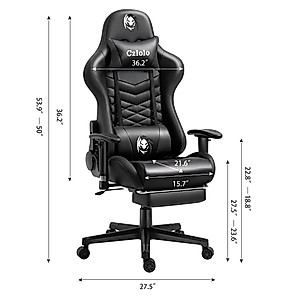 Czlolo Gaming Chair with Footrest and Massage, PU Leather Video Game Chair Racing Style Gaming Computer Chair, High Back Adjustable Recliner Gamer Chair for Adults, Black