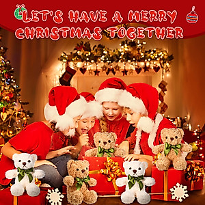 HyDren 12 Pack Bear Stuffed Animals Operation Christmas Bulk Items 10 Inch Plush Bear Toy Small Stuffed Bears with Bow Tie for Baby Shower Wedding Birthday Gifts(White, Light Brown)