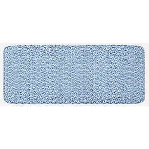 Ambesonne Fish Scale Kitchen Mat, Traditional Wave Design Hand Drawn Style Watercolor Illustration, Plush Decorative Kitchen Mat with Non Slip Backing, 47" X 19", Navy Blue and White