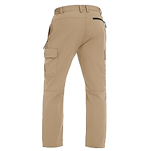 TACVASEN Mens Cargo Pants Water Resistant Ripstop Hiking Pants Elastic Waist Quick Dry Breathable Climbing Workout Khaki