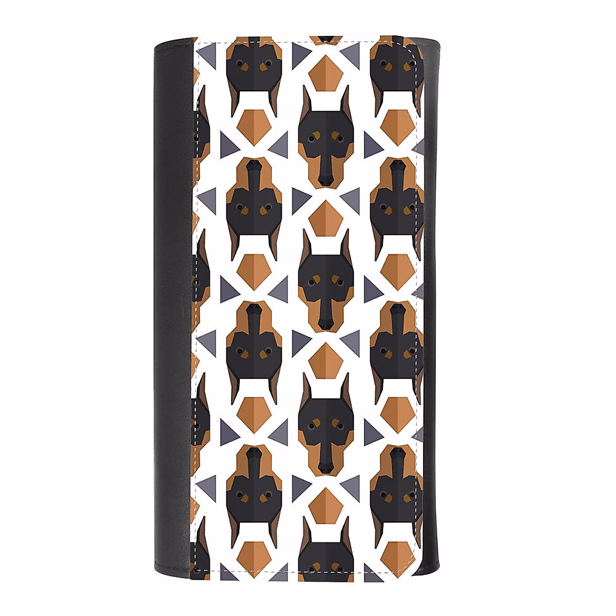 (Low Poly Doberman Pinscher Dog Pattern) women's Patterned Leather Buckle Trifold Wallet Bag Pouch Holster With Credit Card Holder insurance for smartphones