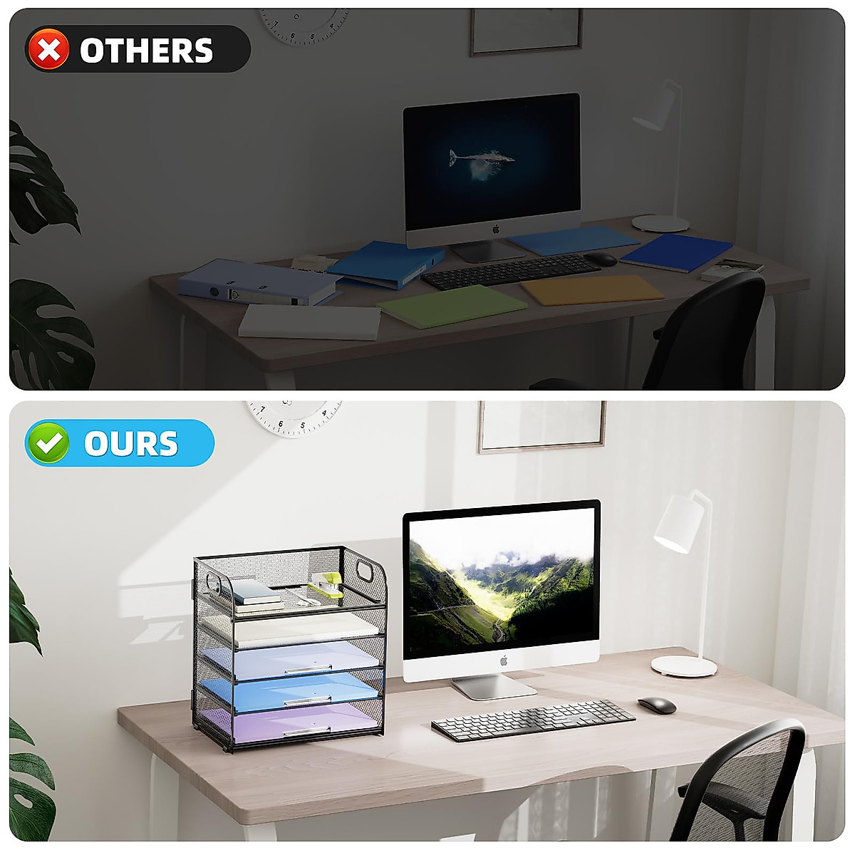 Marbrasse 5 Tier Paper Organizer Letter Tray, Mesh Desk File Organizer with Handle, Paper Sorter Desk Organizer for Home Office Supplies(Black)