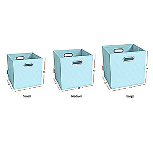 JIAessentials Medium 12-inch Blue Foldable Diamond Patterned Faux Leather Storage Cube Bins Set of Four with Handles with Dual Handles for living room, bedroom and office storage