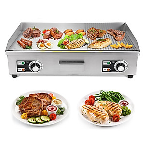 Dyna-Living Commercial Electric Griddle 29'' Flat Top Grill Countertop Griddle 4400W Stainless Steel Teppanyaki Grill Large Electric Griddles for Restaurant Kitchen(Without Plug)