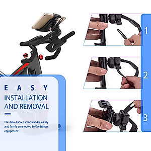 TEKCAM Bike Tablet Holder Handlebar Mount Compatible with iPad iPhone Kindle 360°, 3.5'' to 12'' Cradle Tablet Stand for Gym Exercise Tread Mill Spin Bike Elliptical MTB Motorcycle,(Need Install)