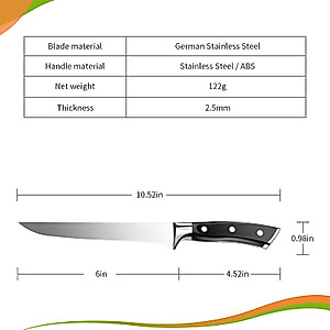 N++A Boning Knife, 6-inch Flexible Fillet Knife German Stainless Steel Kitchen Knives for Meat Fish Poultry Chicken with Ergonomic Handle