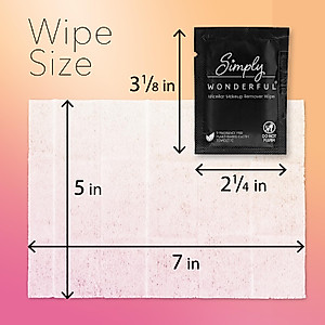 Simply Wonderful 100 Count Biodegradable Makeup Remover Wipes, Micellar Water, Plant-Based, Individually Wrapped, 5" x 7"