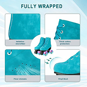 YYW Women Roller Skates High Top Girls Double Row Shiny Roller Derby Skates Four Wheel Unisex PU Classic Skates for Beginner Outdoor (Lake Blue Flashing Wheel,34-8.85in - Women's 5.5 / Men's 4)