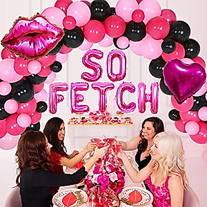 So Fetch Party Decorations - Balloons Garland Arch Kit with Hot Pink Lip Balloon, Heart Foil Balloon, Tinsel Curtain, Girls Birthday Bachelorette Party Supplies