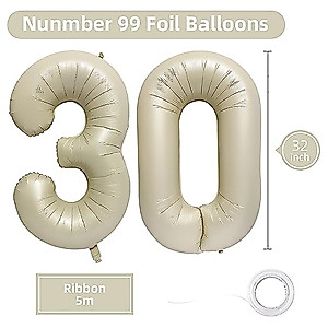 Number 30 Balloons 32 inch Digital Balloon Alphabet 30 Birthday Balloons Digit 30 Helium Balloons Big Balloons for Birthday Party Supplies Wedding Bachelorette Bridal Shower, White Number 30th
