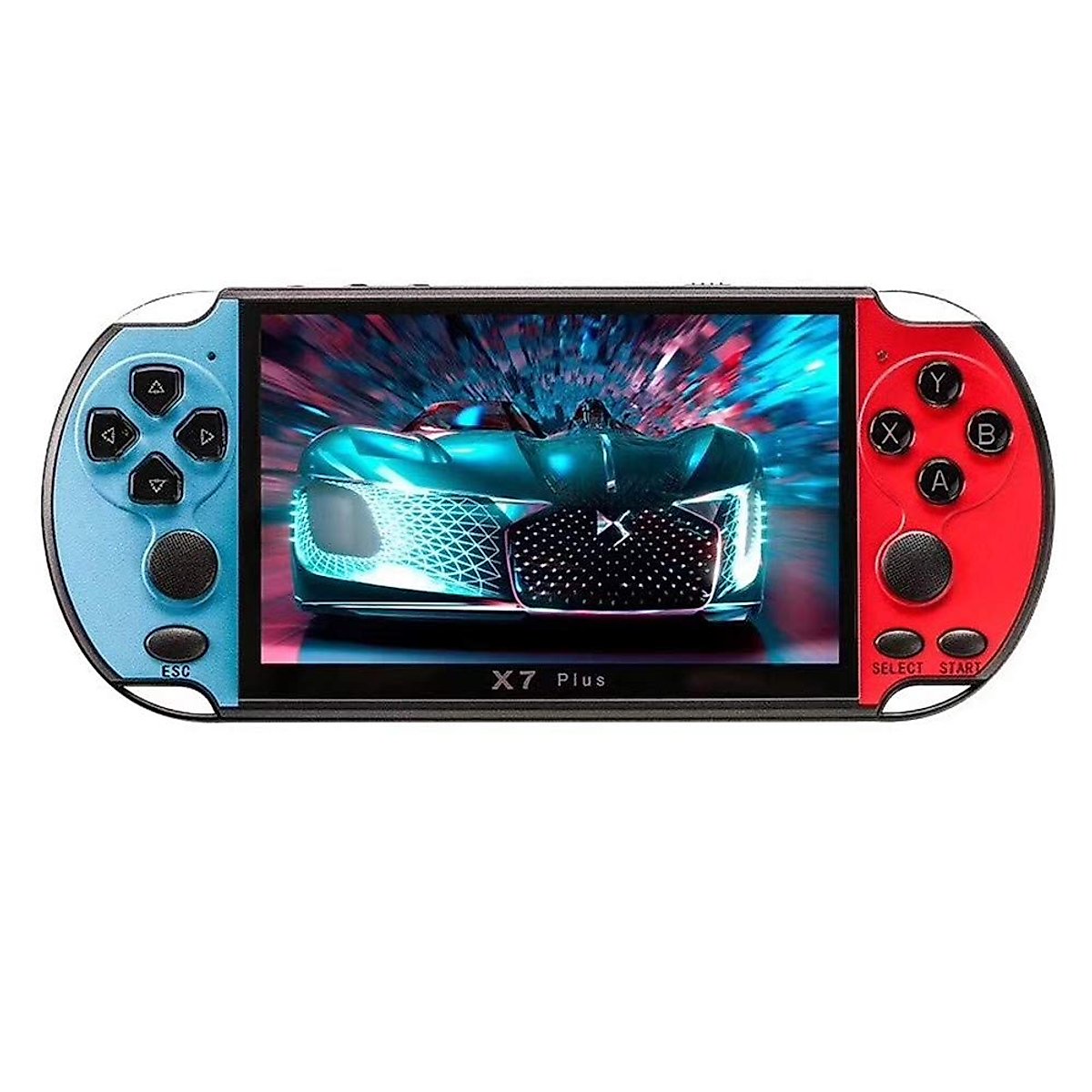 X7 PLUS Handheld Game Console 5.1-inch Dual Joystick Game Console 8GB Built-in 1000 Games Support 32/64/128-bit Video Game Console ( Blue+Red）