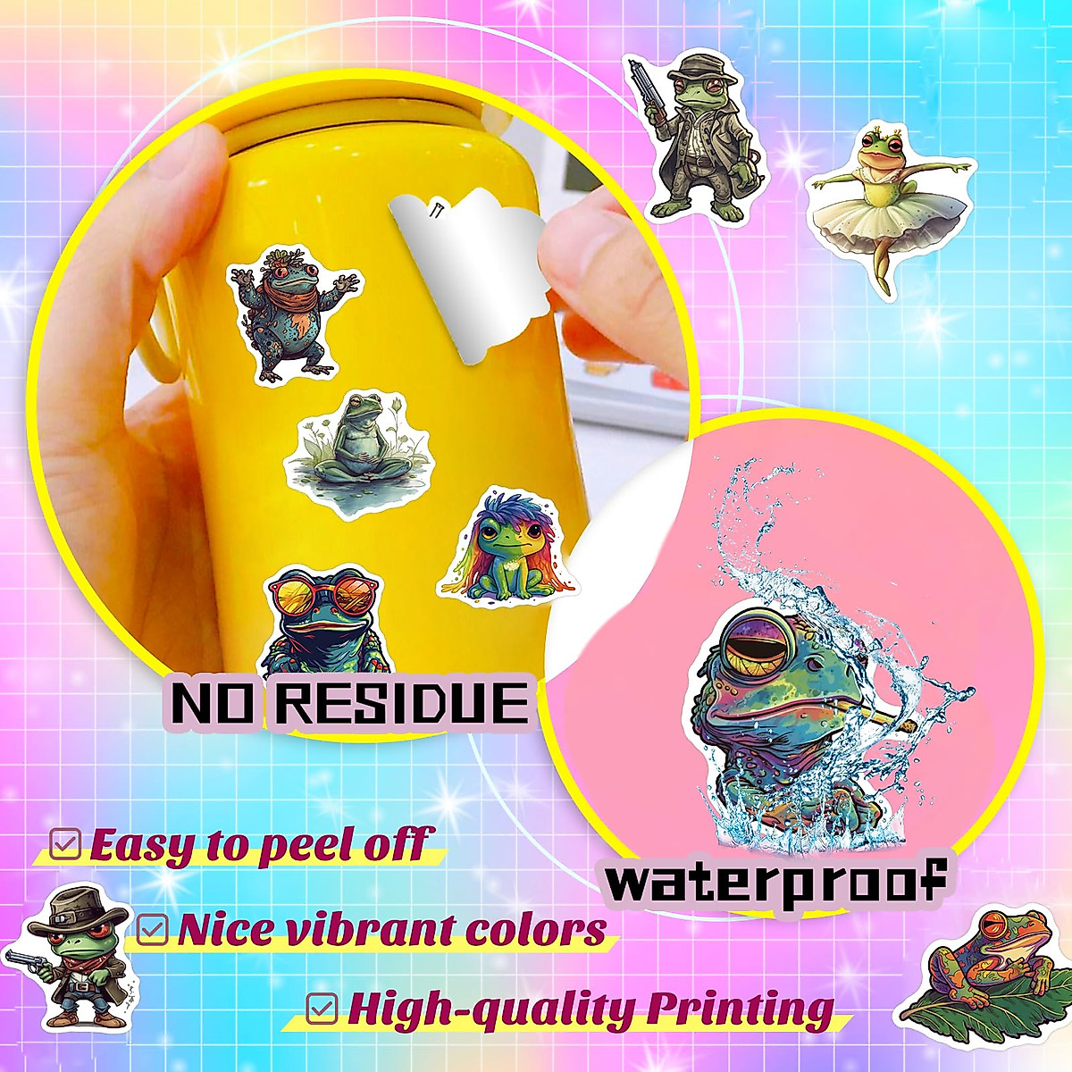 200PCs Frog Stickers, Cute Frog Stickers, Cool Frog Stickers, Colorful Frog Stickers, Vinyl Waterproof Animal Stickers for Laptop Aesthetic Stickers for Laptop, Skateboard, Water Bottles