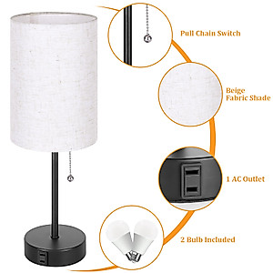 Dott Arts Bedside Lamps for Bedrooms Set of 2, Table Lamps for Nightstand with 3 Color Modes 2700K-5000K, AC Outlet, Nightstand Lamp Night Lamp for Living Room/Reading Room