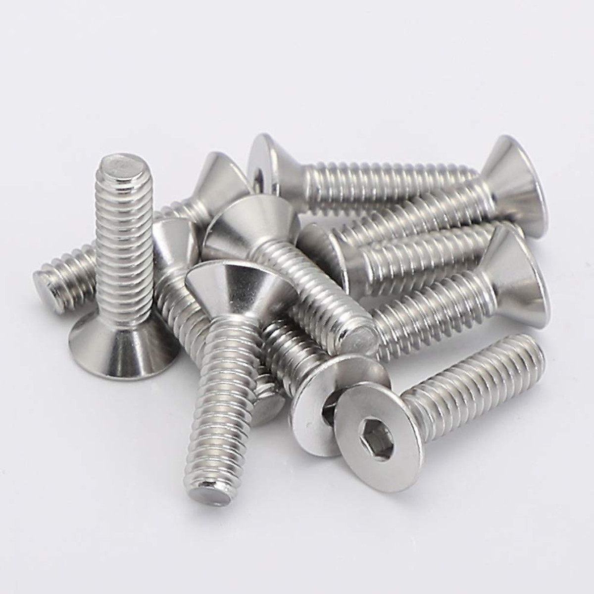M6-1.0 x 16mm Flat Head Socket Cap Screws, Stainless Steel 18-8 (304), Bright Finish, DIN 7991, Allen Socket Drive, 25 PCS