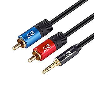 SHD 3.5mm Aux to 2RCA Y Splitter Stereo Audio Cable Male Type OFC Conductor High Flexible PVC Jacket Dual Shielding Gold Plated High End Metal Shell-Black 10Feet/3m