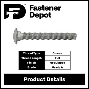 3/4"-10 x 4 Hot Dipped Galvanized Carriage Bolt, Grade A, Full Thread, Quantity 25 - by Fastener Depot, LLC