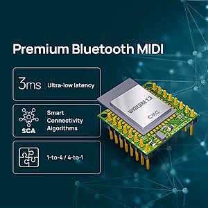 CME WIDI Core - Smart (BLE) breakout board that implements premium MIDI over Bluetooth Low Energy as developed by CME with onboard PCB antenna and populated pin header