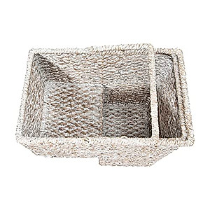 Creative Co-Op Woven Bankuan Rope Stair Basket with Handles, Whitewash Finish