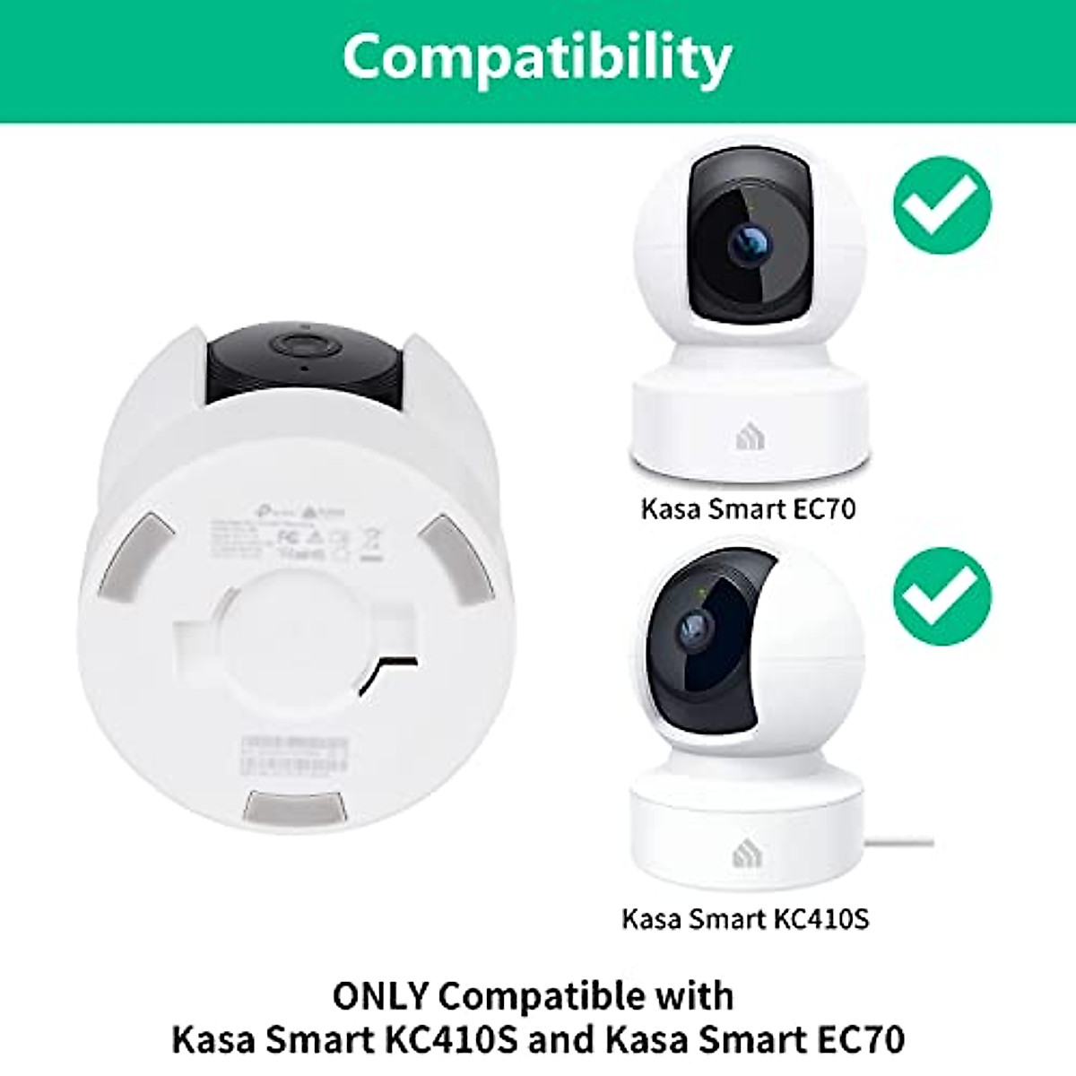 Baby Monitor Clip Mount for Kasa Indoor Pan/Tilt Smart Security Camera EC70 and KC410S, Flexible Gooseneck Baby Monitor Holder for Crib Without Tools or Wall Damage - White