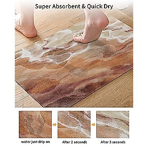 Summer Beach Bath Mat for Tub,Non Slip Bathroom Floor Runner Rug Quick Dry & Absorbent Diatomaceous Earth Shower Sink Kitchen Living Room Washable Doormat,Modern Abstract Boho Gradient Wave 18"x30"