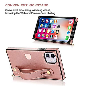 KIHUWEY iPhone 11 Crossbody Wallet Case with Credit Card Holder,Protective Kickstand Cover Case for iPhone 11 6.1 Inch (Rose Gold)