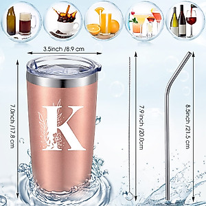 Thenshop Personalized Initial Mug Tumbler 20oz, Monogrammed Travel Mug with Gift Box for Wedding Birthday Graduation Party, Birthday Christmas Gifts for Women Mom Sisters Teacher Coworker (K)