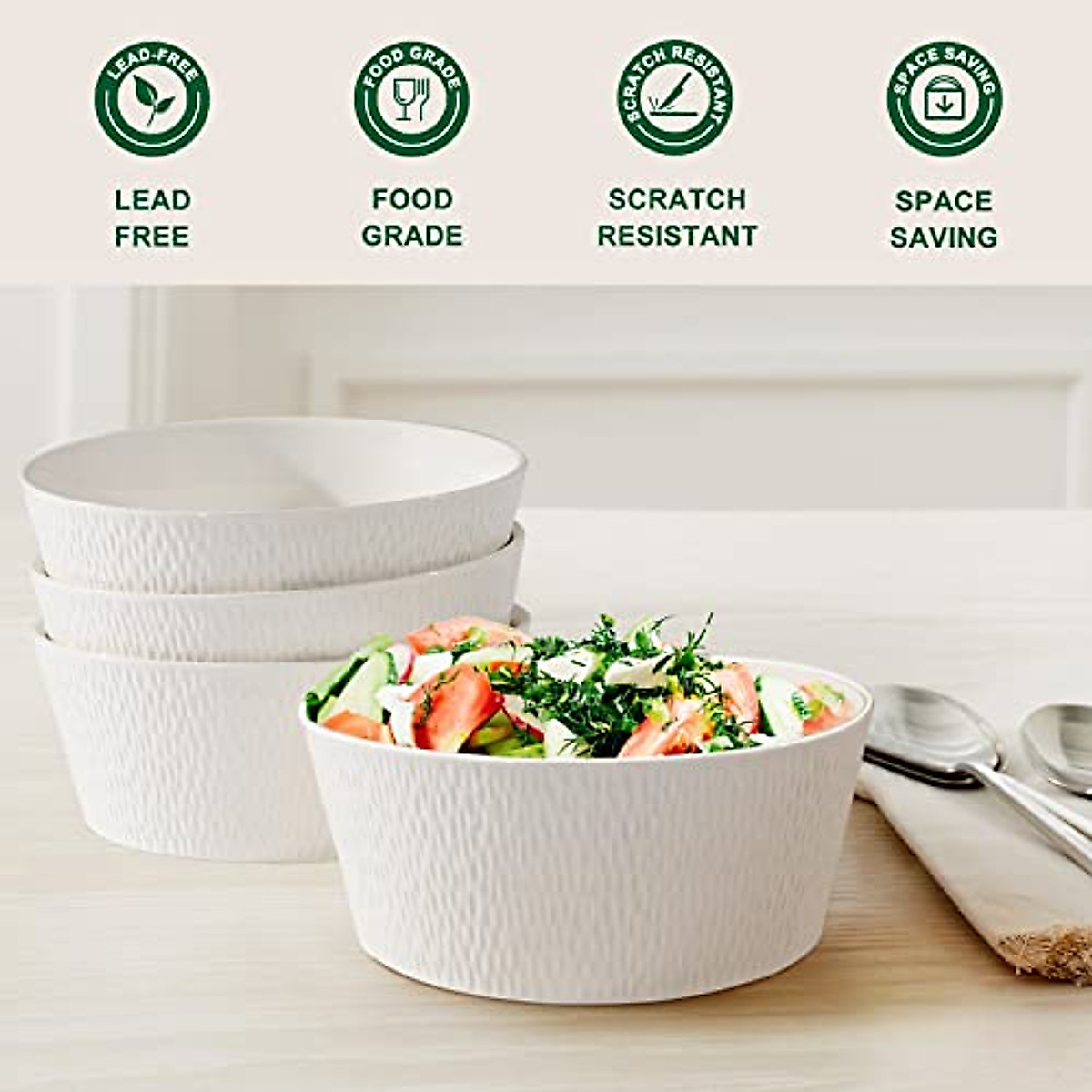 Vidalenta 54 Ounce Large Soup Bowls, Salad Bowls and Serving Bowls, Deep Pasta Bowls Set of 4, White Serving Dishes for Entertaining, Microwave & Dishwasher Safe, Ideal Housewarming Gift