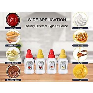 THYULIFE 4Pcs Mini Condiment Squeeze Bottles with Cleaning Brush, 25ml Leakproof Mini Ketchup Sauce Bottles Refillable Ketchup/Soy Sauce/Honey/Salad Dressing Bottles Container for Lunch Box, BPA Free
