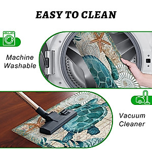 LooPoP Sea Turtle Kitchen Mats for Floor Cushioned Anti Fatigue 2 Piece Set Kitchen Runner Rugs Non Skid Washable Ocean Animal Beach Landscape Sea Theme 15.7x23.6+15.7x47.2inch
