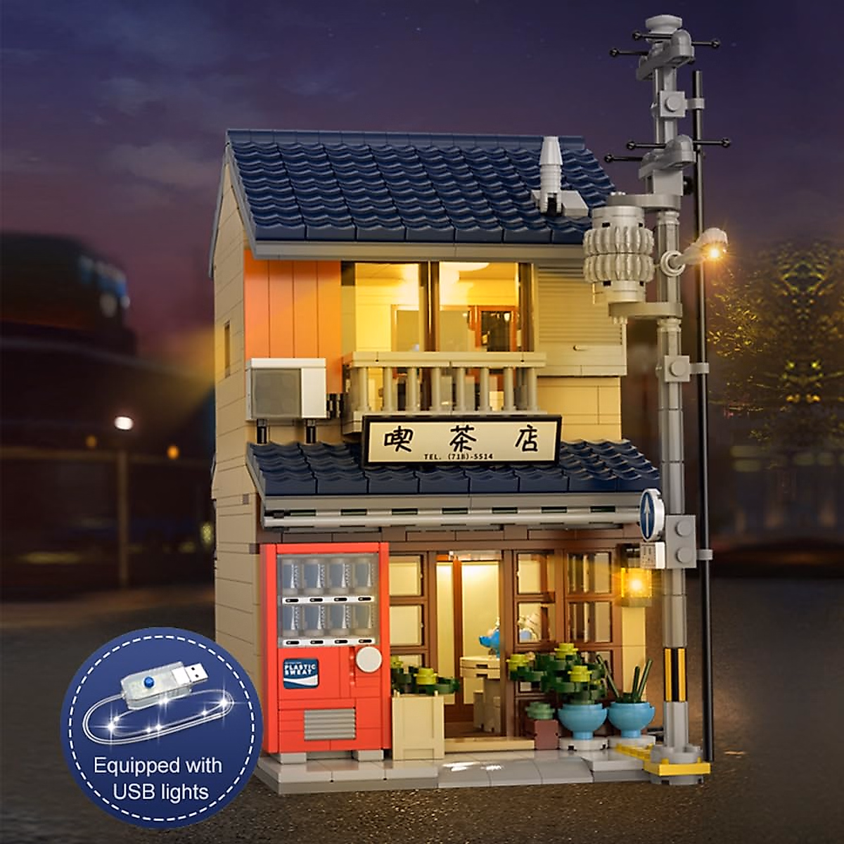 MISINI C66010W Japanese Tea House Building Blocks Set, MOC CaDA Bricks Street View House Building Kit with Lighting Set, Awesome Building Toys Gift for Kids and Adults, New 2023 (1200 pcs)