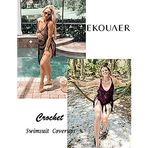 Ekouaer Women Beach Swimsuit Coverups 2025 Sleeveless Crochet Bathing Suit Cover Up Sexy Vacation Outfits Swimwear Dress Black