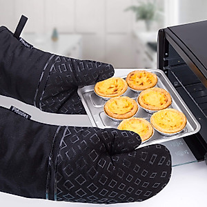 Piduules Set of 4 Oven Mitts and Pot Holders, 482 F Heat Resistant Hot Plate Moving Non-Slip Gloves for BBQ, Grill, Baking, Cooking, Oven, Microwave (Black)