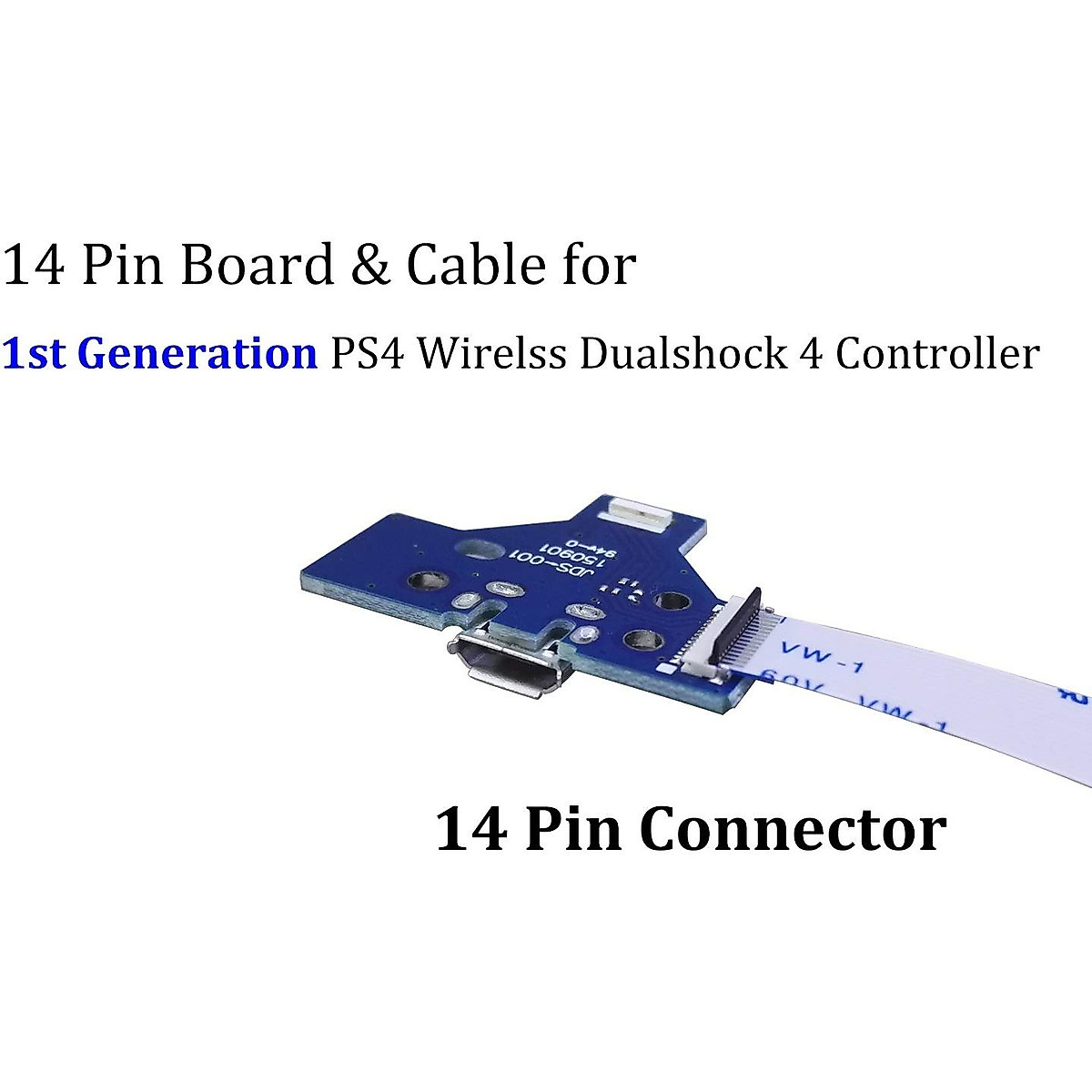 Lucky Dog USB Charging Port Socket Charger Board with 14 Pin Flex Ribbon Cable Replacement for PS4 Controller JDS-001