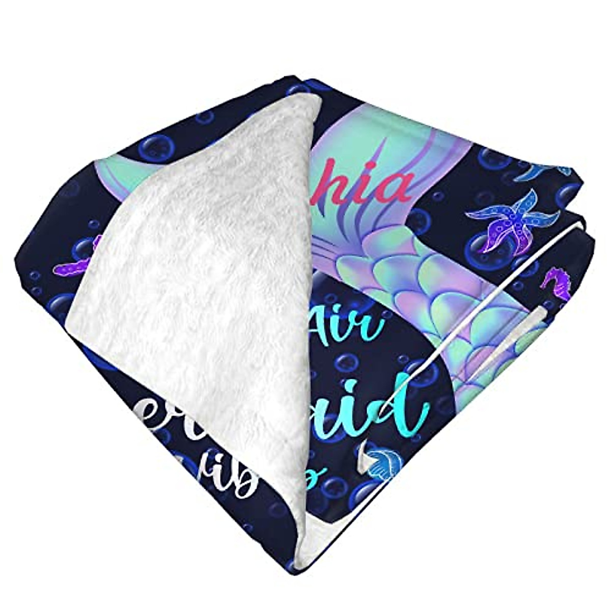Personalized Mermaid Blanket Custom Name Blanket for Girls Women Customized Mermaid Tail Scale Blanket Cute Animal Soft Cozy Lightweight Fleece Throw Blanket Birthday Gift For Sofa Bed XS For Toddlers