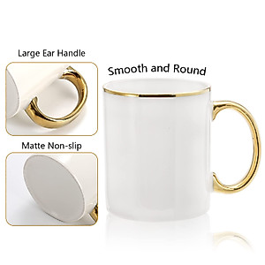 Fasmov 6 Pack Coffee Mugs, 11oz Ceramic Mug set Ceramic Cups for Coffee, latte, Cappuccino, Tea, Cocoa, Cereal, Hot Chocolate, Dishwasher Safe, White/Gold