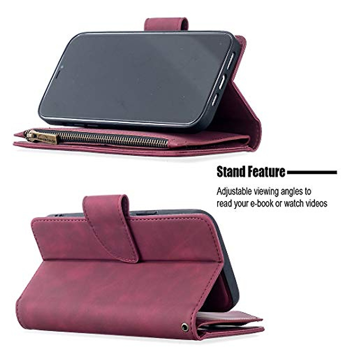 Fansipro Zipper Wallet Folio Case for Samsung Galaxy S9 Plus, Premium PU Leather Slim Fit Cover for Galaxy S9 Plus, 9 Card Slots, 1 Transparent Photo Frame Slot, Slip-Proof, Red