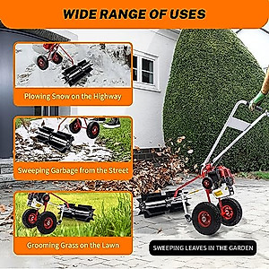 1.25 KW Walk-Behind Hand Push Floor Sweeper, 23.6" Sweeping Width Lawn Sweeper Manual Gas Power,1.2L Tank, Infinitely Adjustable Speed Patio Sweeper Cordless for Walkway, Yard, Garage, Patio