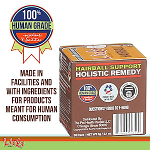 Licks Pill Free Cat Hairball Support - Cat Grooming Supplies & Cat Hairball Remedy - Beeswax & Cod Liver Oil Hairball Control - Skin Supplement for Cats - Gel Packets - 30 Use