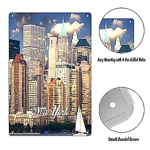 Personalized Metal Tin Sign Skyline New York City Landscape Home Décor Garage Signs for Front Door Outside House USA Street Painting State Building Art Poster Gift for Bathroom 12x18in