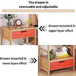 Baveke Bamboo Nightstand, Bedside Table End Table Side Table with Drawer and Storage Shelf, Mid-Century Modern Wood Night Stand for Bedroom, Lounge, Space Saving, Easy Assembly (Natural 1)