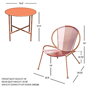 Grand patio Outdoor Acapulco 3-Pc Steel Low Seat Lounge Bistro Set, Open Weave Wicker Small Seating Set with Reclined Back for Balcony, Patio, Pool, Garden, Backyard, Tangerine