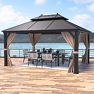 EROMMY Hardtop Gazebo Galvanized Steel Outdoor Gazebo Canopy Double Vented Roof Pergolas Aluminum Frame with Netting and Curtains for Garden,Patio,Lawns,Parties (10'x 13')