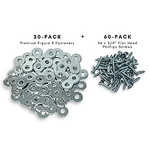 30-Pack with Screws - Heavy Duty Figure 8 Table Top Connector or Desk Top Fastener Clip - 12 Gauge Steel