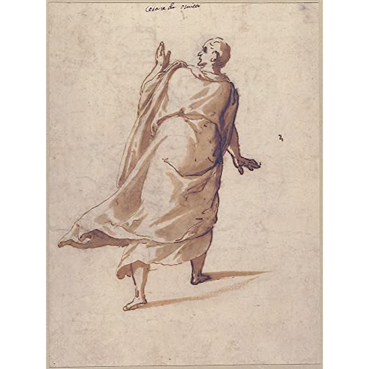 ArtDirect Cesare Nebbia 15x18 Black Ornate Frame and Double Matted Museum Art Print Titled: Back View of a Standing Man in a Long Cloak (1536-1614)