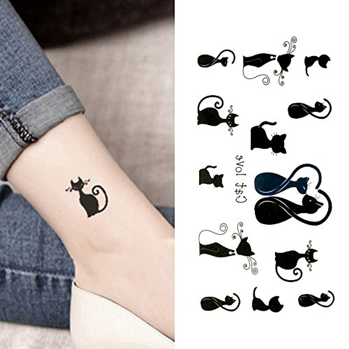 Oottati Small Cute Temporary Tattoo Cats Love Totem (2 Sheets)